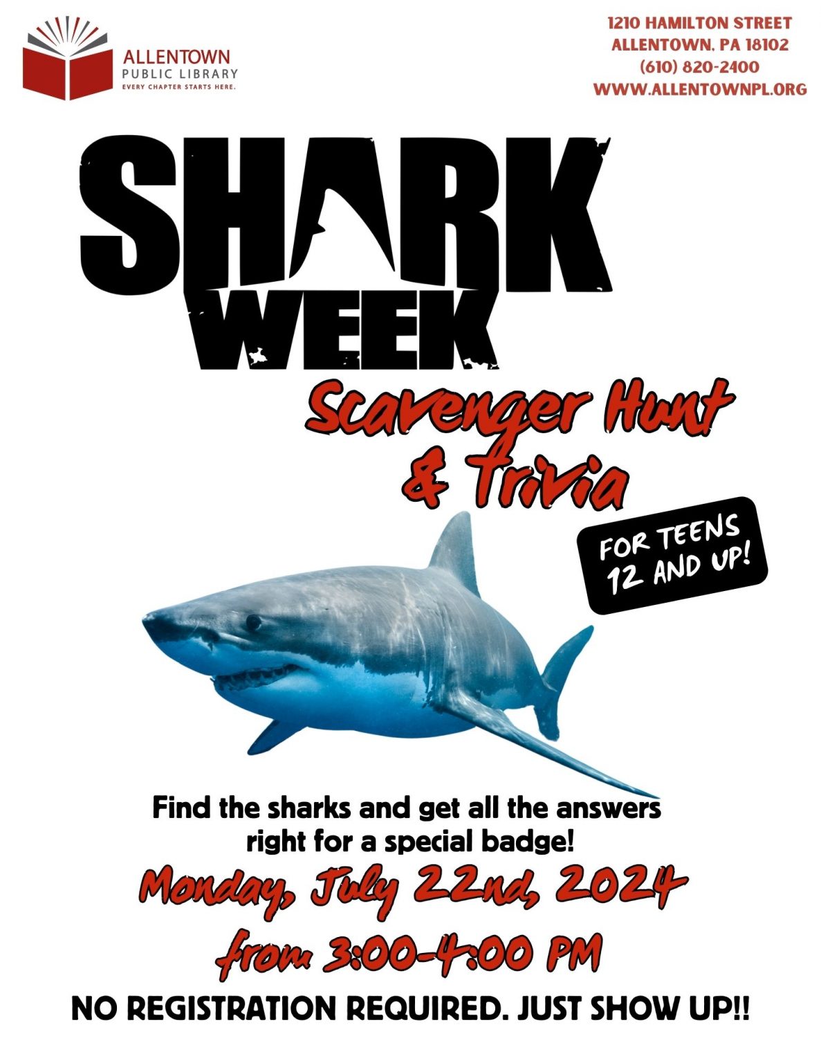 Shark Week Scavenger Hunt & Trivia (Teen Time) – Allentown Public Library
